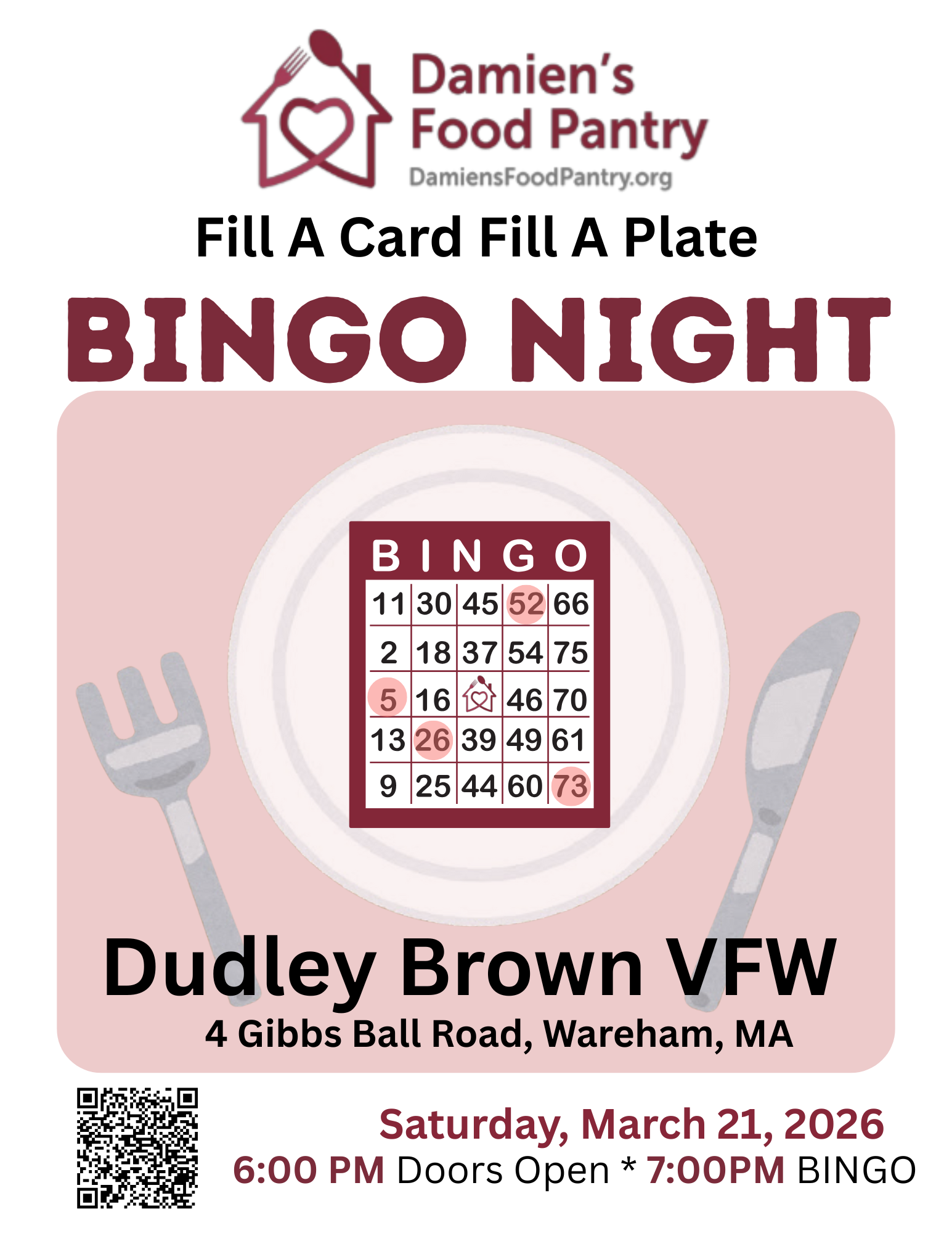 Fill A Card * Fill A Plate Bingo Night - Damiens Place
